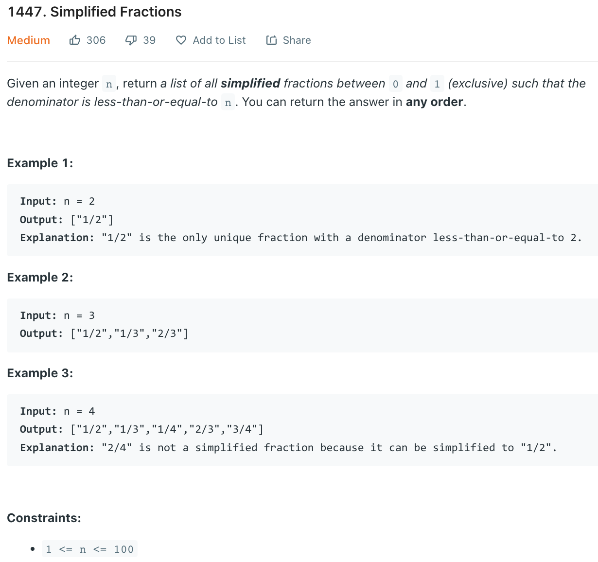 Leetcode 1447 Simplified Fractions SnailTyan