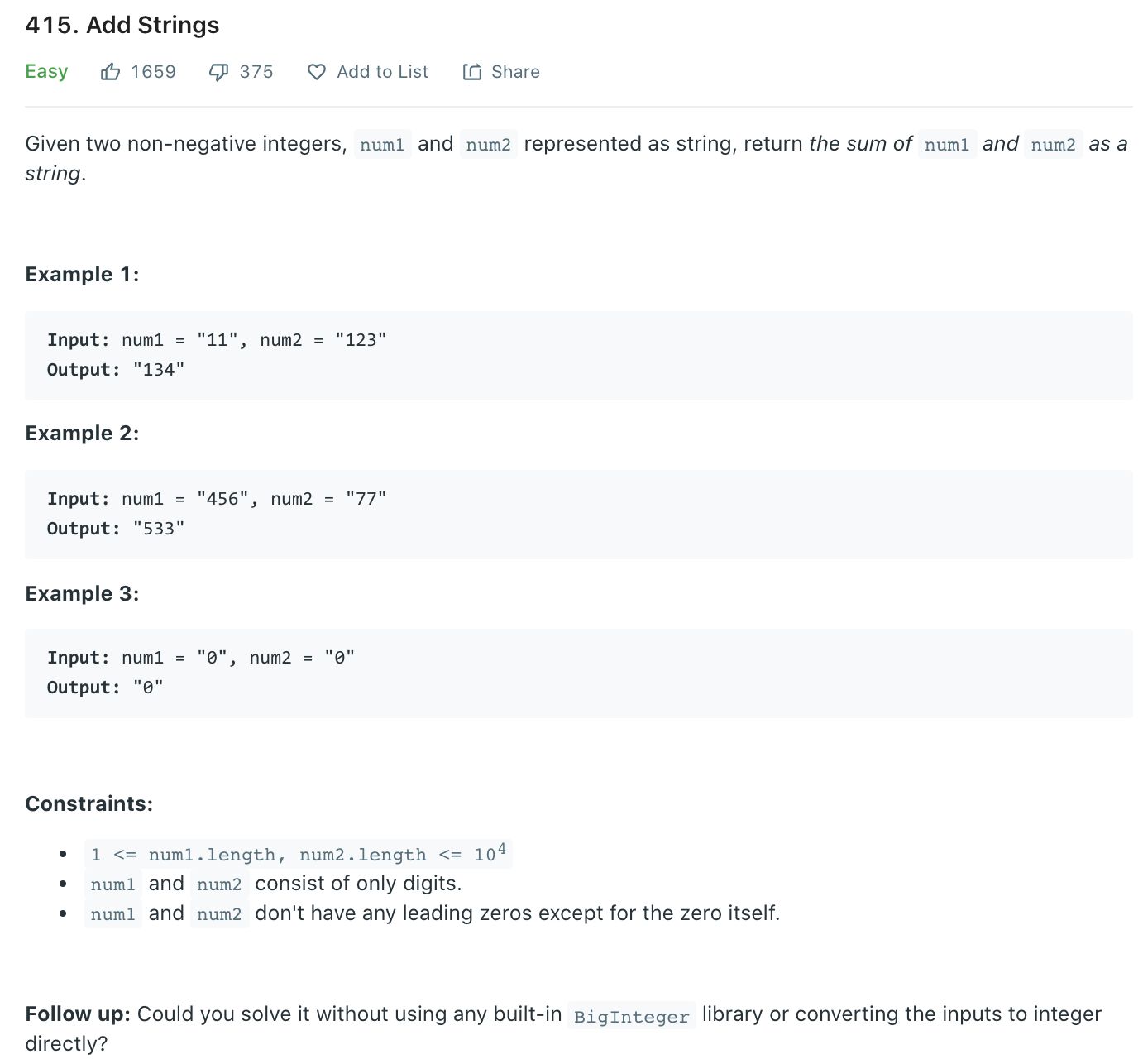 Leetcode 415 Add Strings SnailTyan