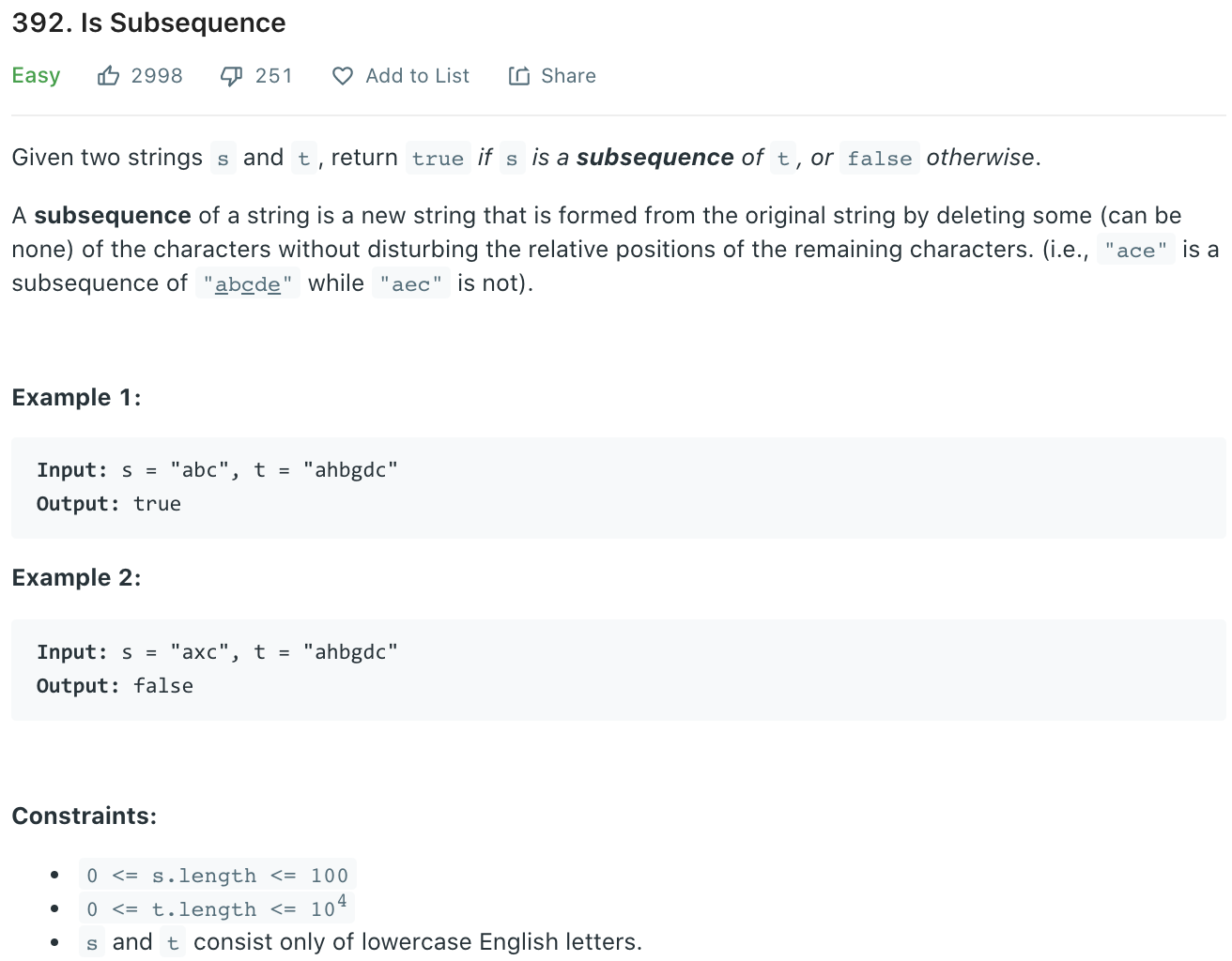 Leetcode 392 Is Subsequence SnailTyan